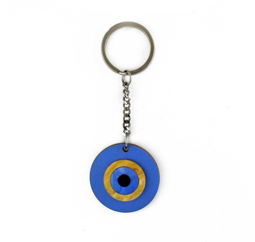 Evil Eye Keychain Car Keyring With Plexi and Wood Blue Eye, Greek Mati ...