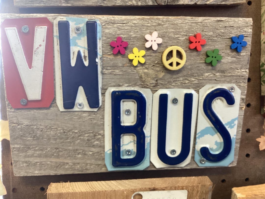 VW BUS License Plate Sign Upcycled Art Cedar Fence Board - Etsy