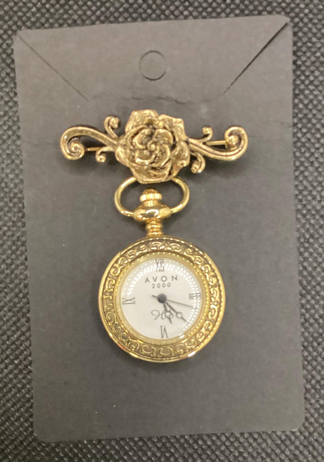 AVON Rose Pin With Watch Gold Tone With Black Presidents Club 2000 - Etsy