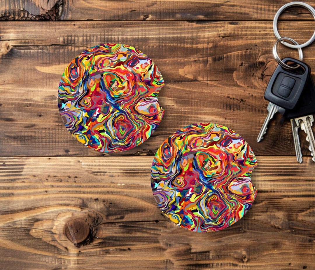 Handmade Ceramic Car Coasters | Set of 2 | 2.6” Absorbent Stone Cup ...