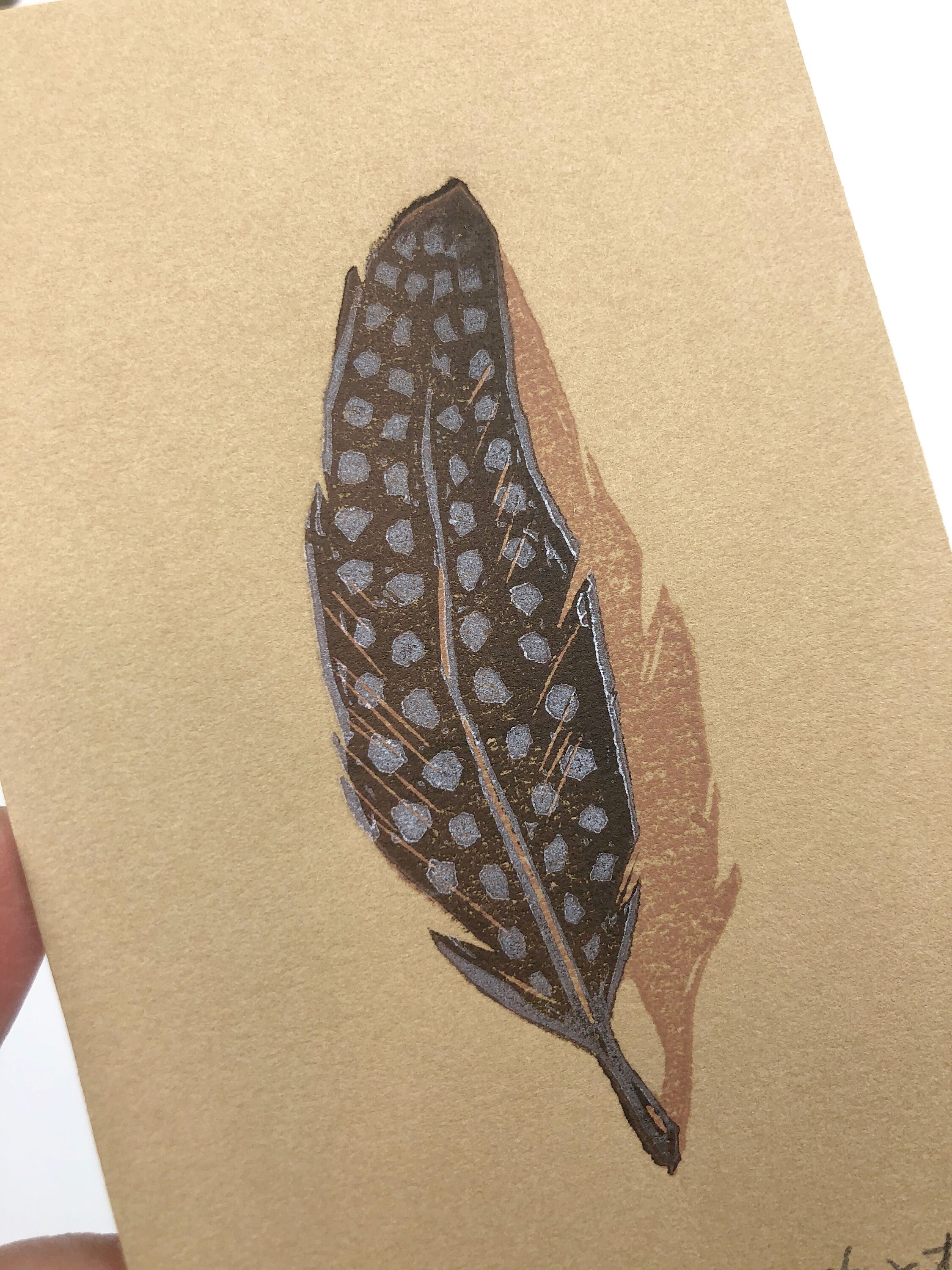 Feather 3,bird Feather,print,printmaking,linocut Print,polka Dot,brown ...
