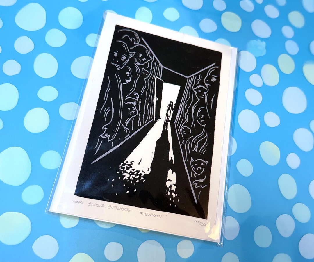 Midnight,evening Art,linocut Print,nightmare,dream,black and White Art ...