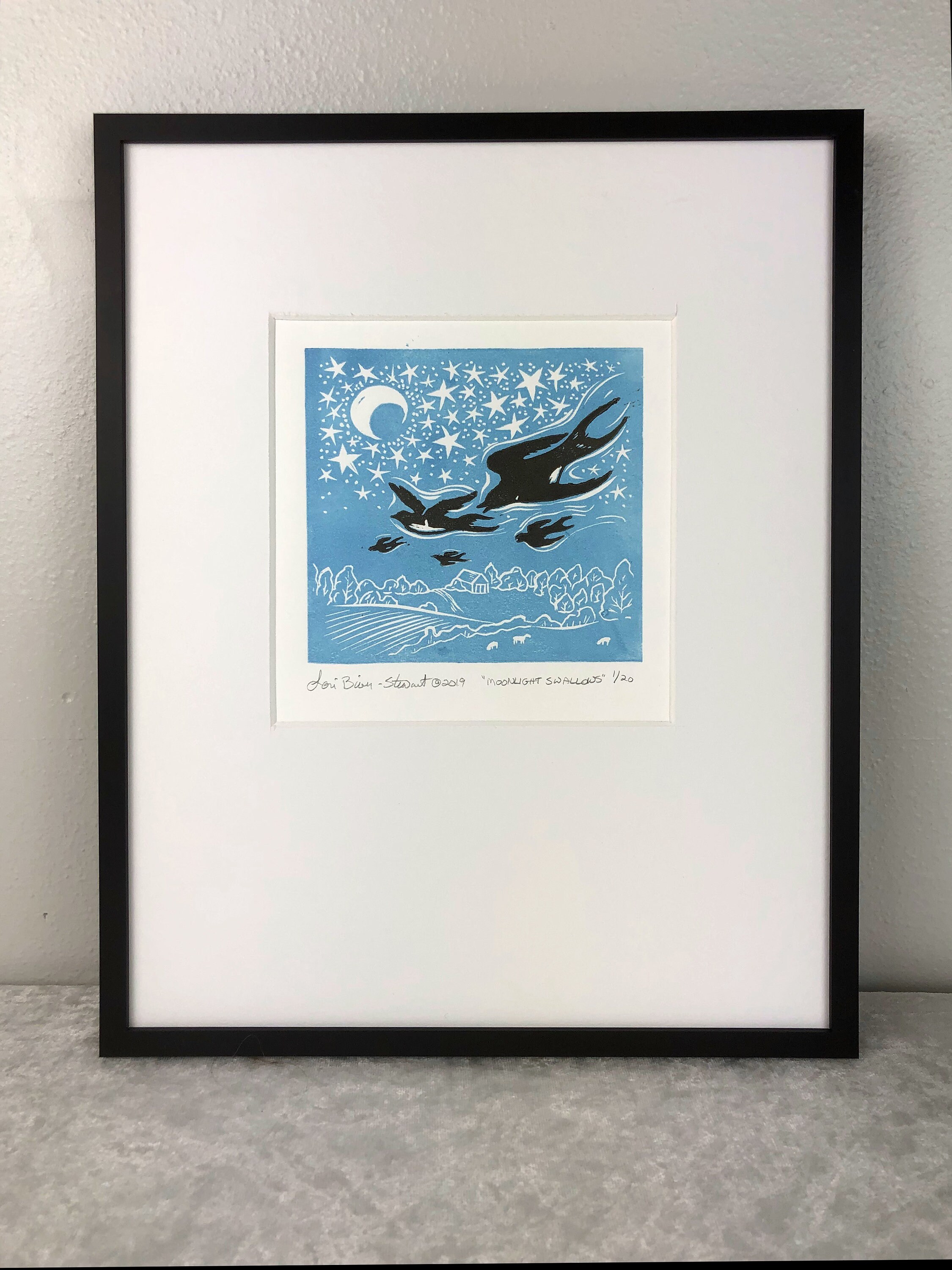 Moonlight Swallow, Flying Birds,linocut Print, Graphic Design Print ...