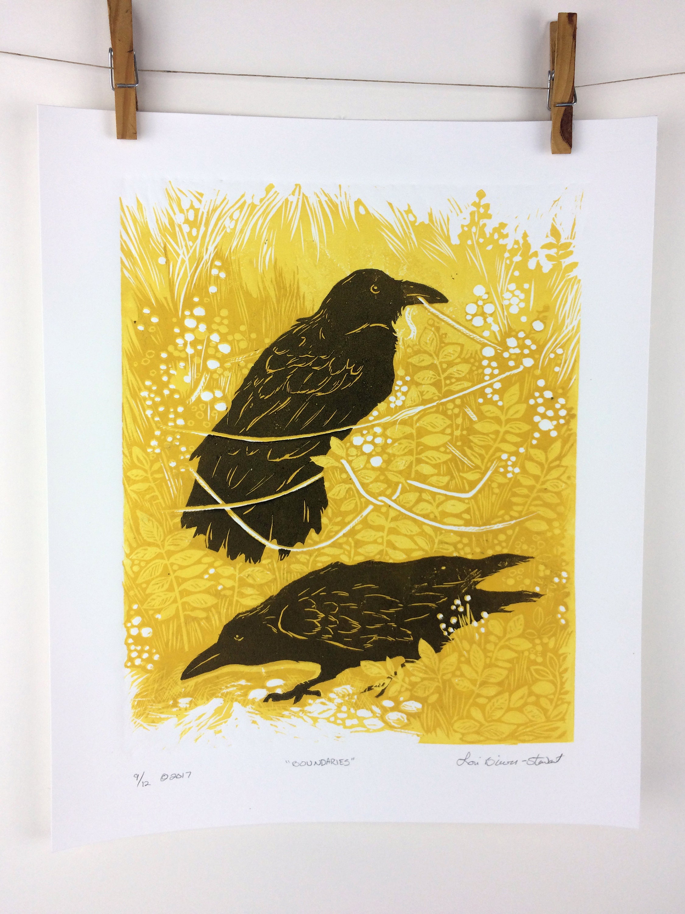 Original Linocut Print Linoleum Block Print String Art Crow - Etsy UK