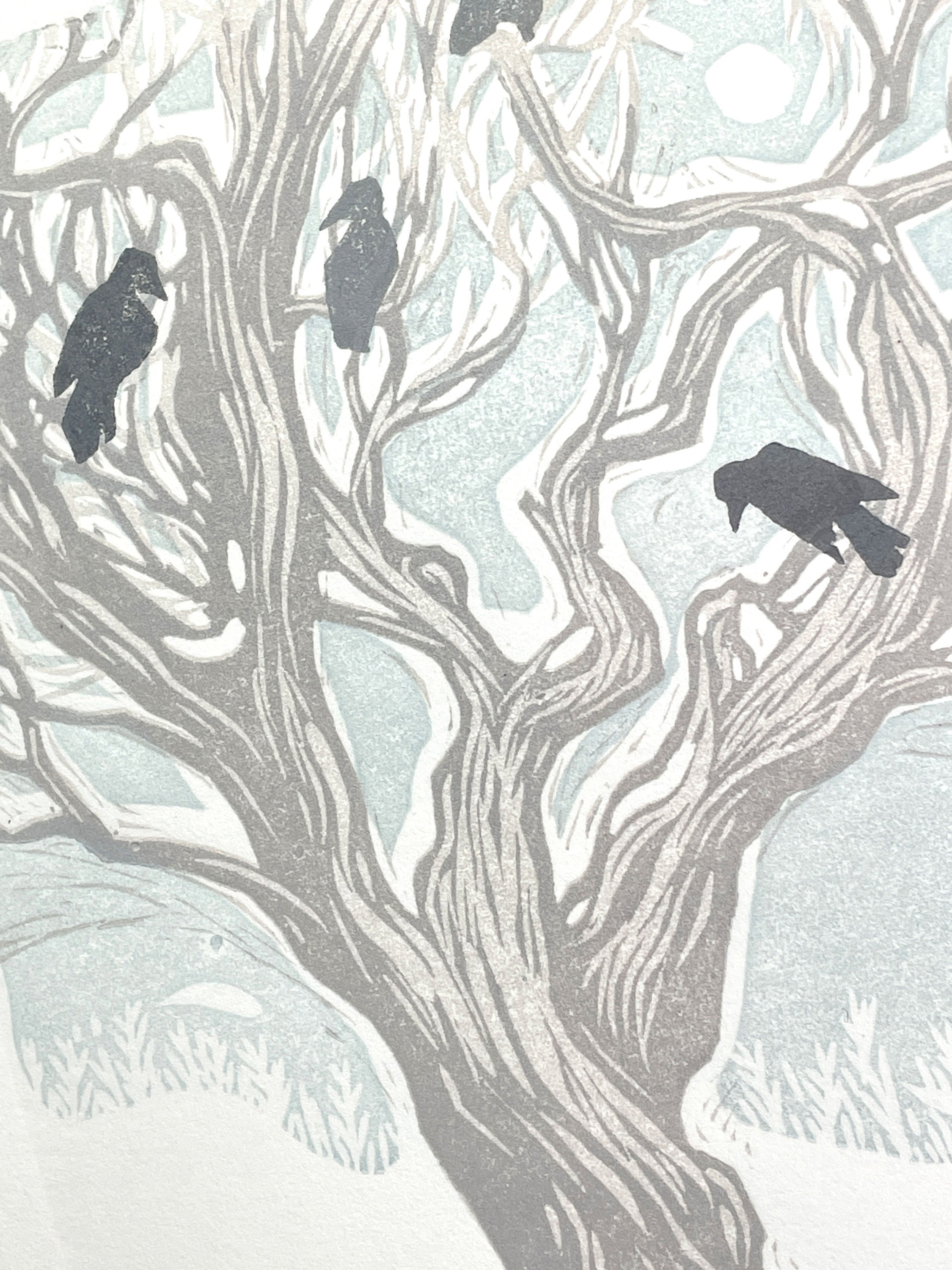 Winter Crows Linocut Print: February Frost, Cat in Snow - Etsy