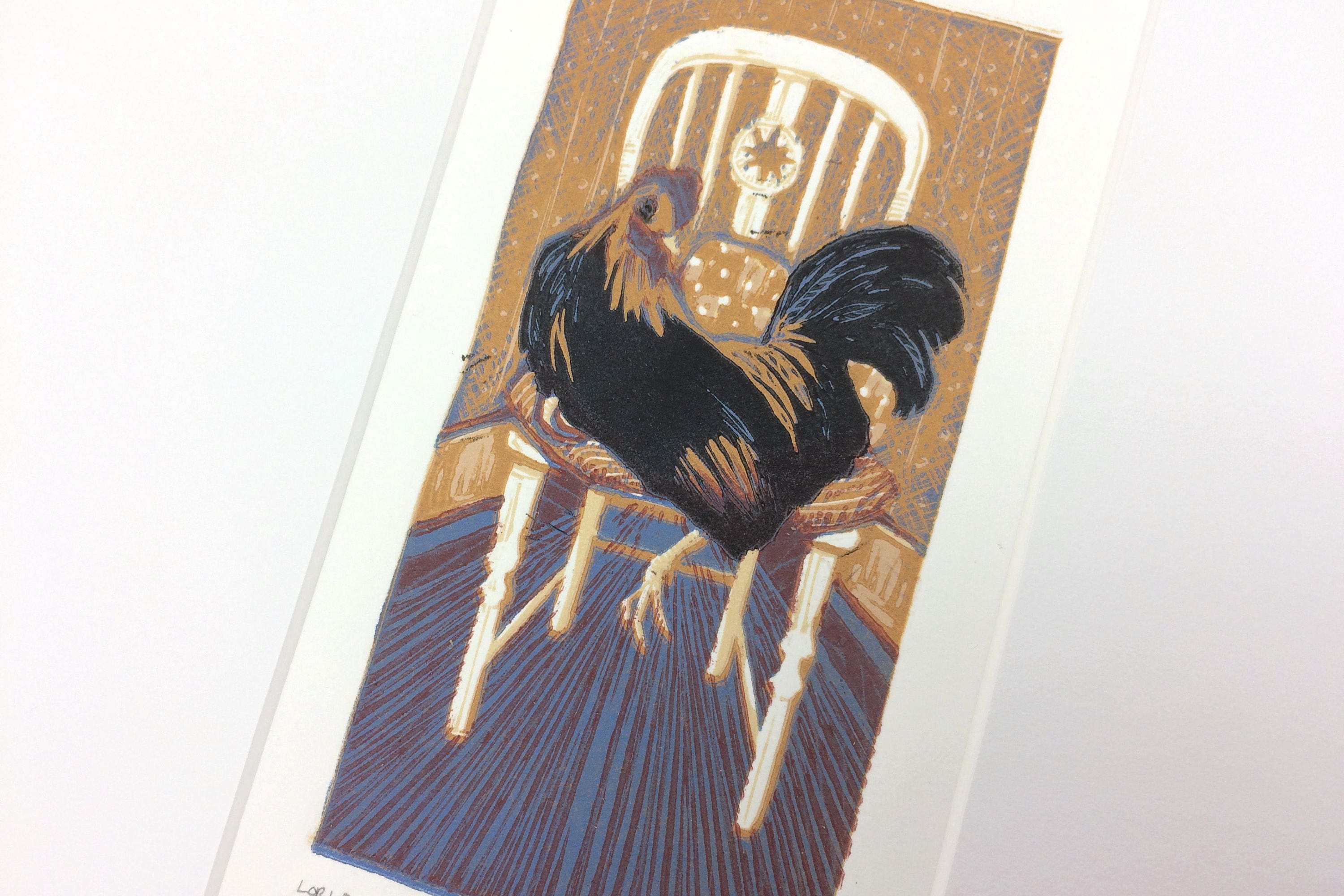 SALE Portrait of a Rooster Linocut Artwork of a Rooster on a White ...