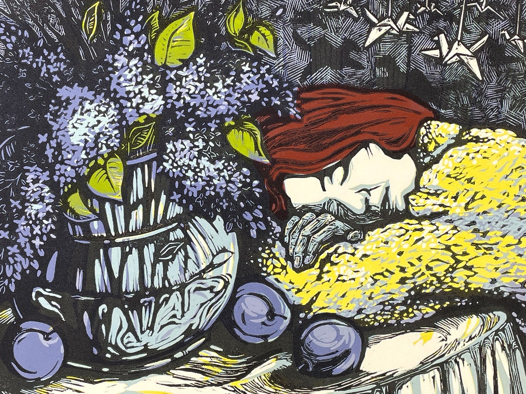 Sound of Paper Wings, Origami Birds, Lilacs, Floral, Woman Dreaming ...