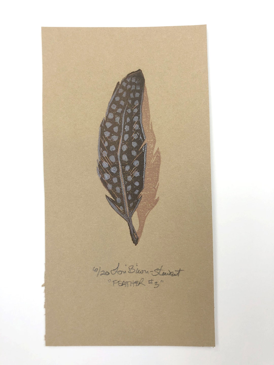 Feather #3,bird Feather,print,printmaking,linocut Print,polka Dot,brown ...