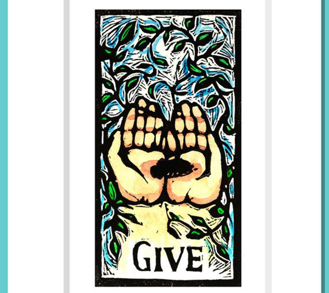 Hand-colored Linocut Print: Hands Giving Life - Matted 5x7 Artwork - Etsy