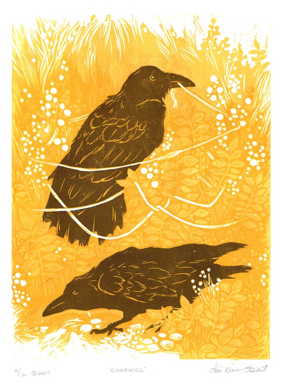 Gallery Block Print Two Ravens Prints Digital Prints Art & Collectibles ...