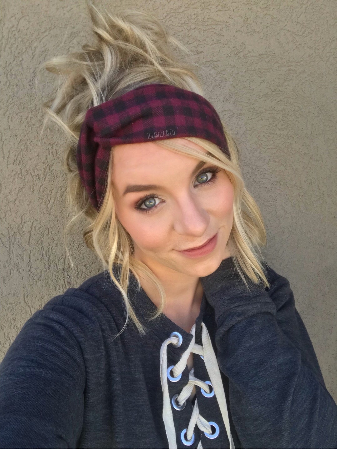 Turban Headband // Huckleberry Gingham Flannel // Checkered // Wine ...