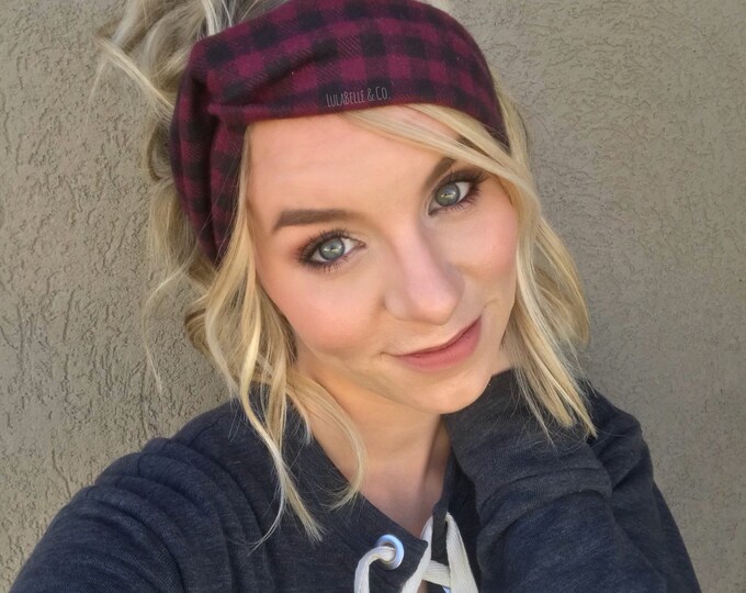 Turban Headband // Huckleberry Gingham Flannel // Checkered // Wine ...