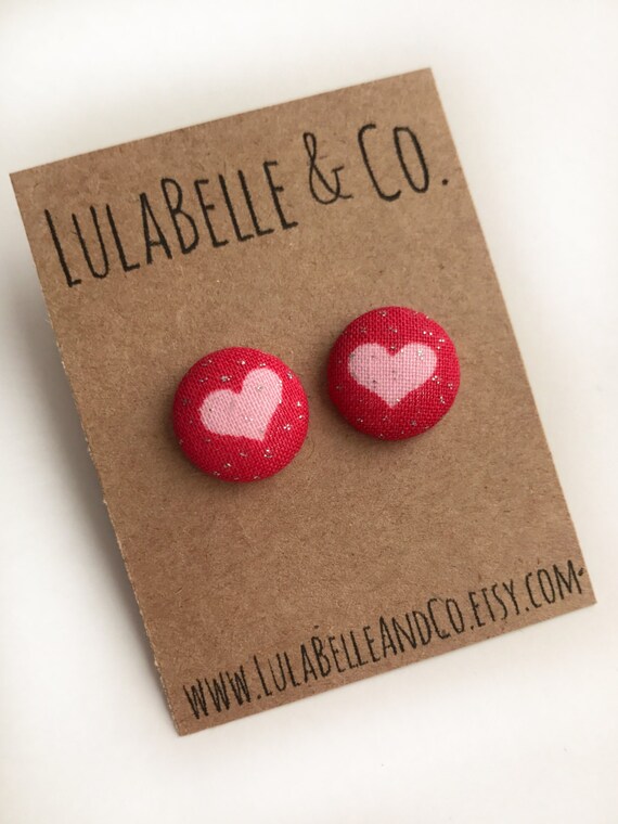 Button Earrings / Glitter Heart Button Earring | Etsy