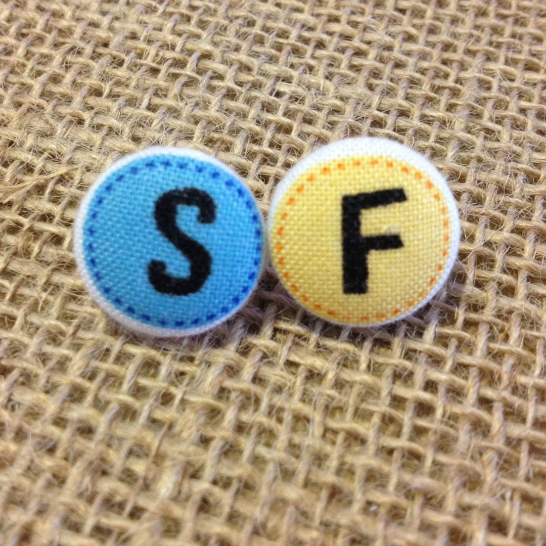 Button Earrings / CLEARANCE Colored Initials Button Earring - Etsy