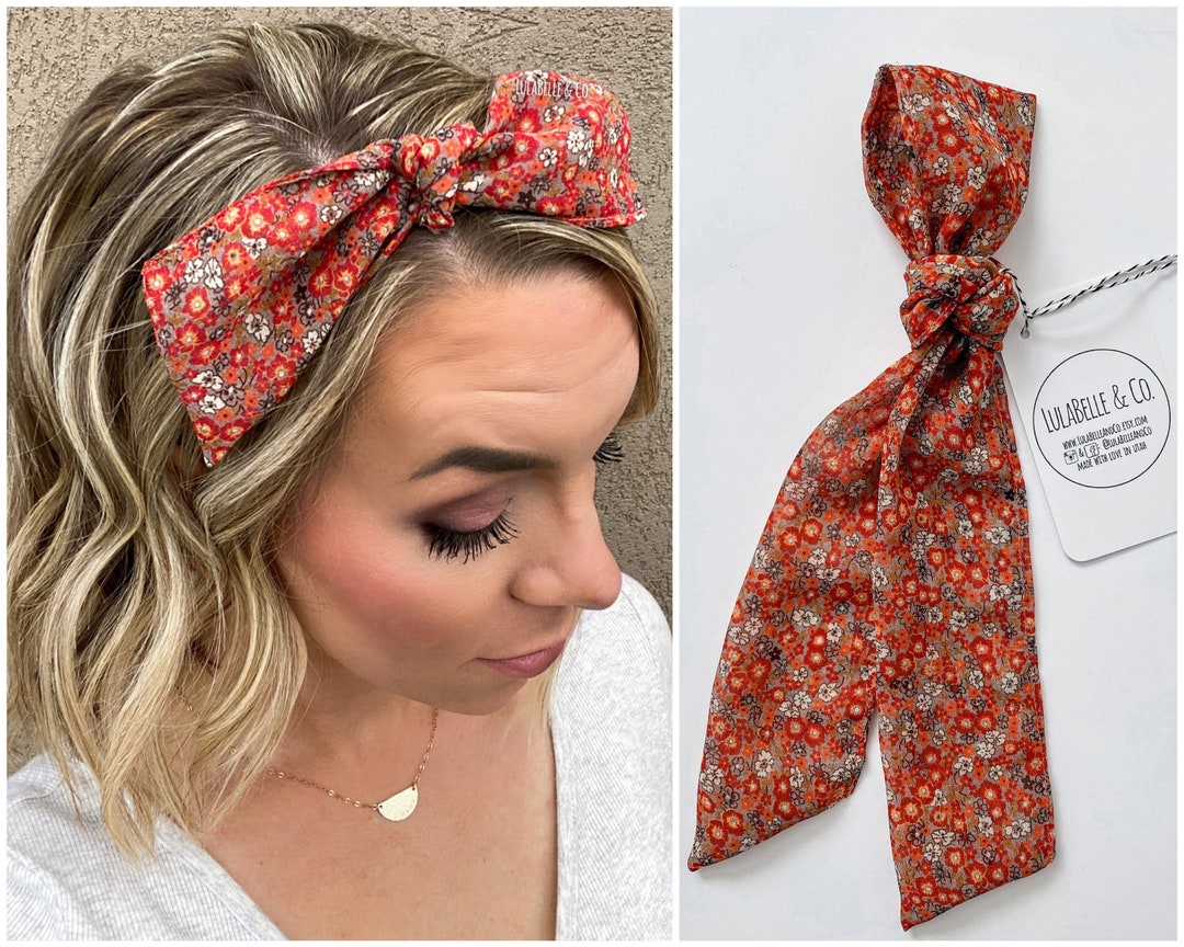 Hair Scarf / Country Road / Chiffon / Red Rust Orange Tan Taupe / Head ...