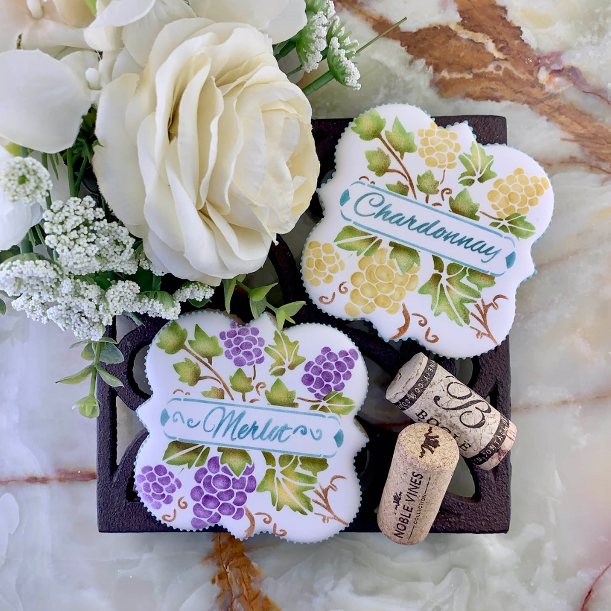 Grapes Vine With Wines Cookie Stencil - 3 Layer Stencil. Comes With the ...