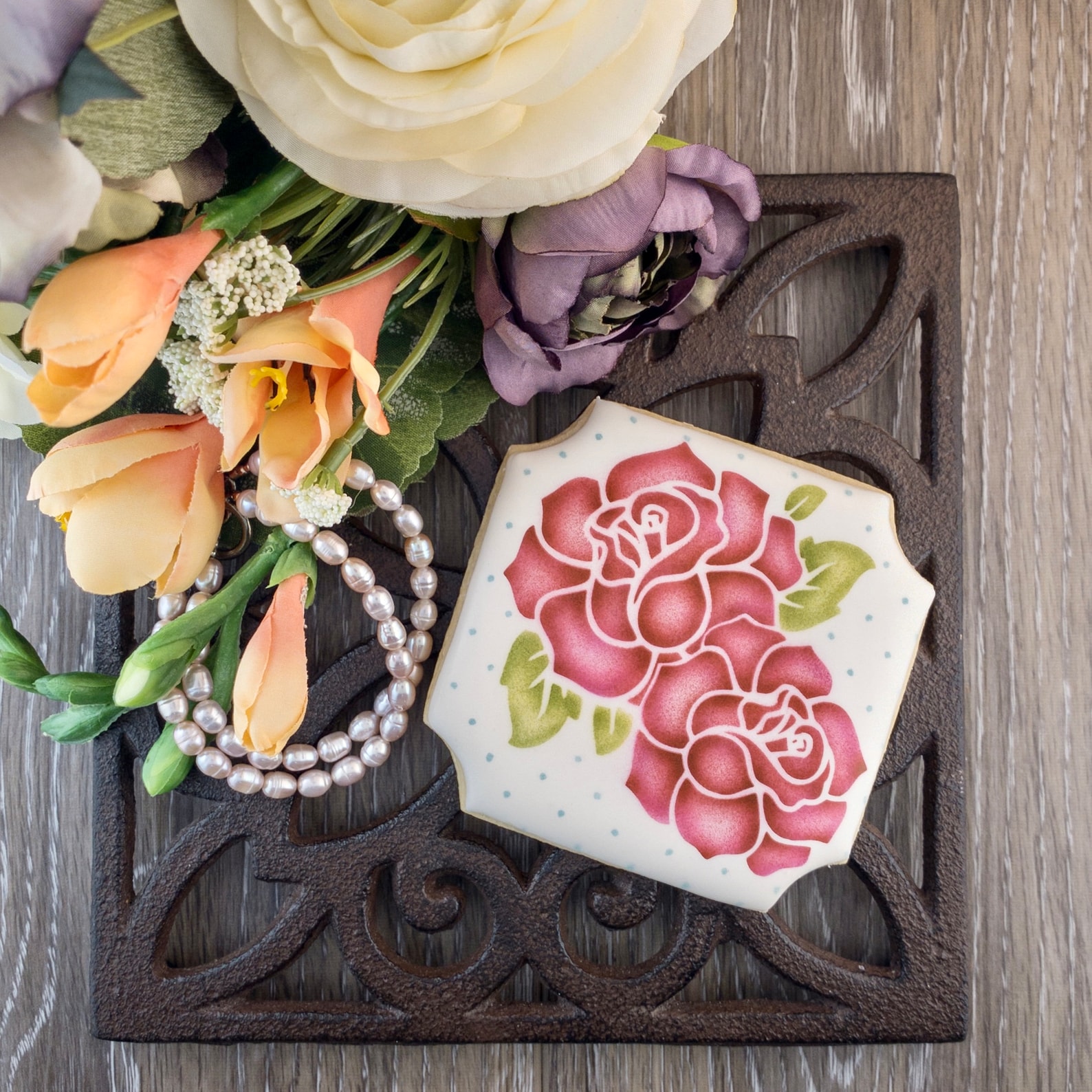 Stained Glass Rose Cookie Stencil - 3 Layer Stencil - Available in a 3 ...