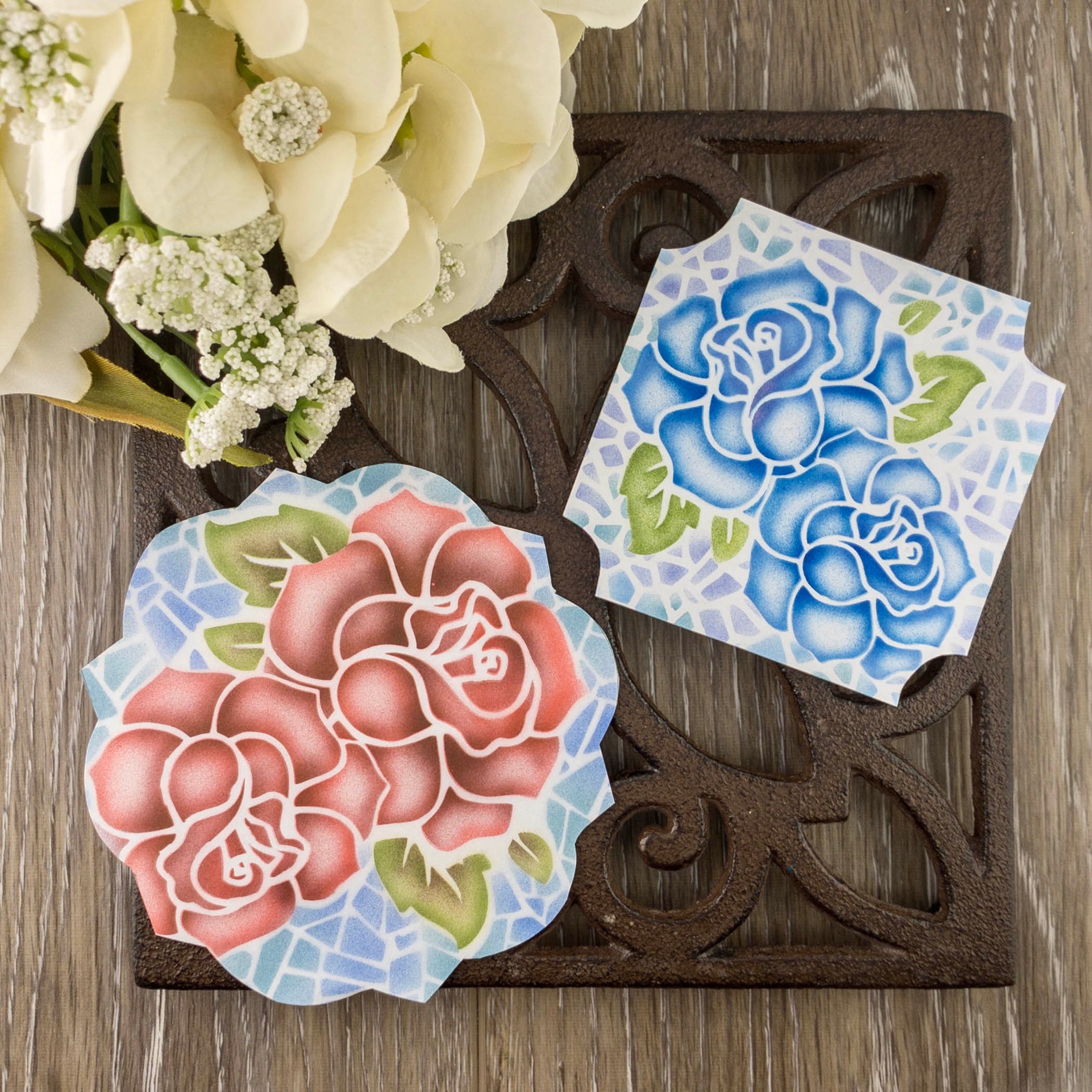Stained Glass Rose Cookie Stencil - 3 Layer Stencil - Available in a 3 ...