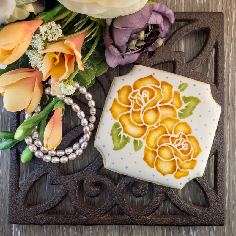 Stained Glass Rose Cookie Stencil - 3 Layer Stencil - Available in a 3 ...