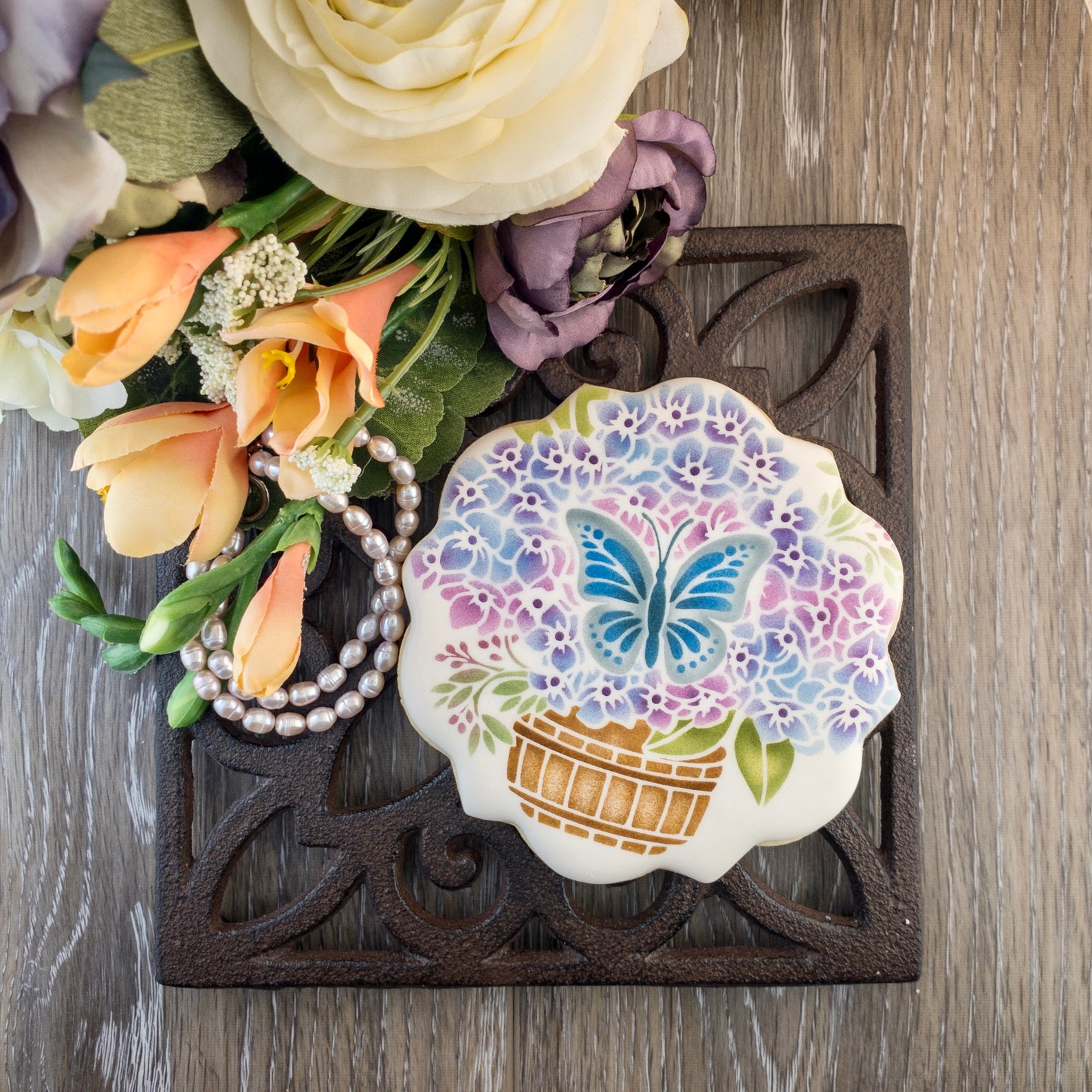 Lilac - Lilac in Basket Cookie Stencil - 3 Layer Stencil - Etsy