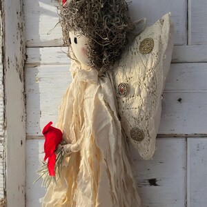 Christmas Rag Angel, Neutral Color Rag Angel With Red Cardinal ...