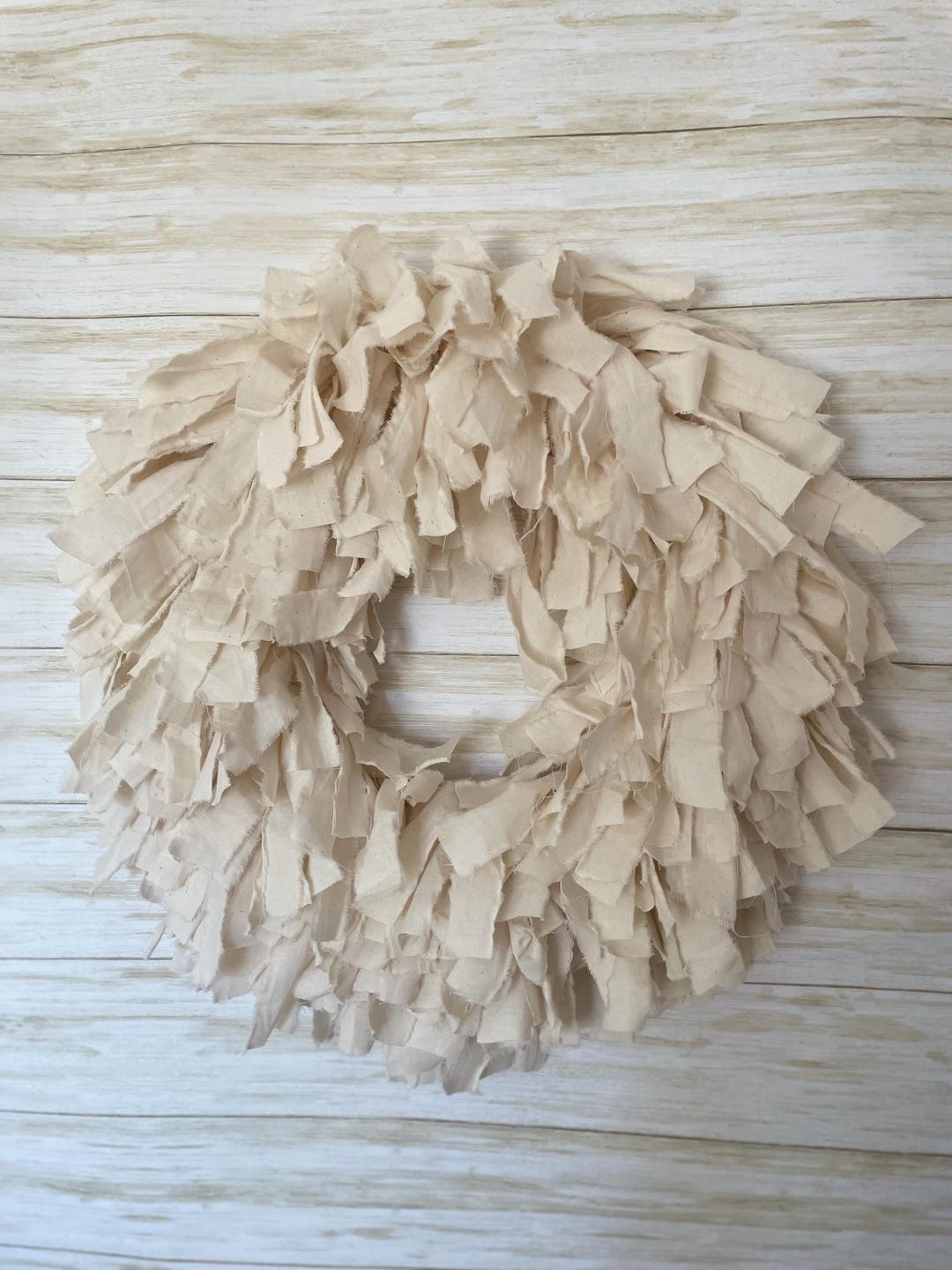 Shabby Chic Wreath, Rustic Natural Rag Wreath, Extra Long Pieces of ...