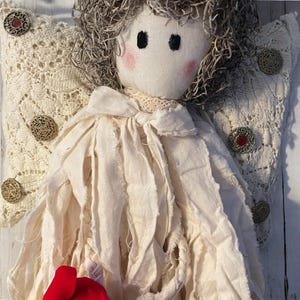 Christmas Rag Angel, Neutral Color Rag Angel With Red Cardinal ...