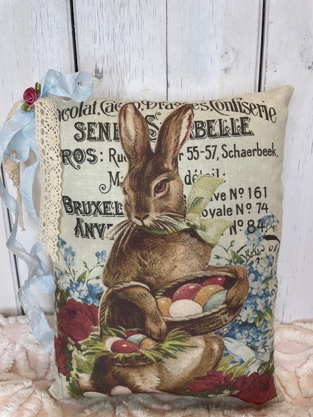 Vintage French Easter Rabbit Chocolate Label Pillow - Etsy