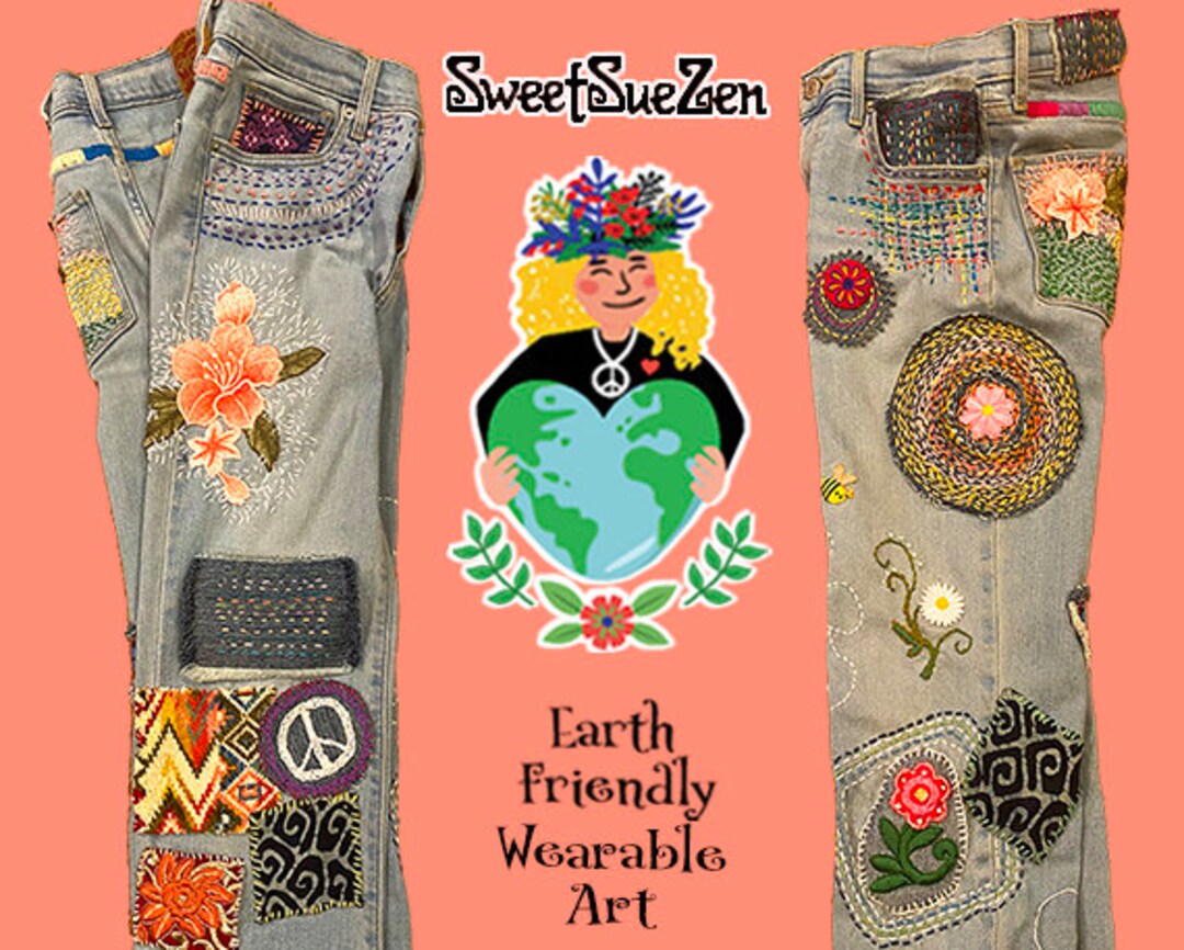 Beautiful Embroidered & Patchwork Jeans TAKING CUSTOM ORDERS - Etsy