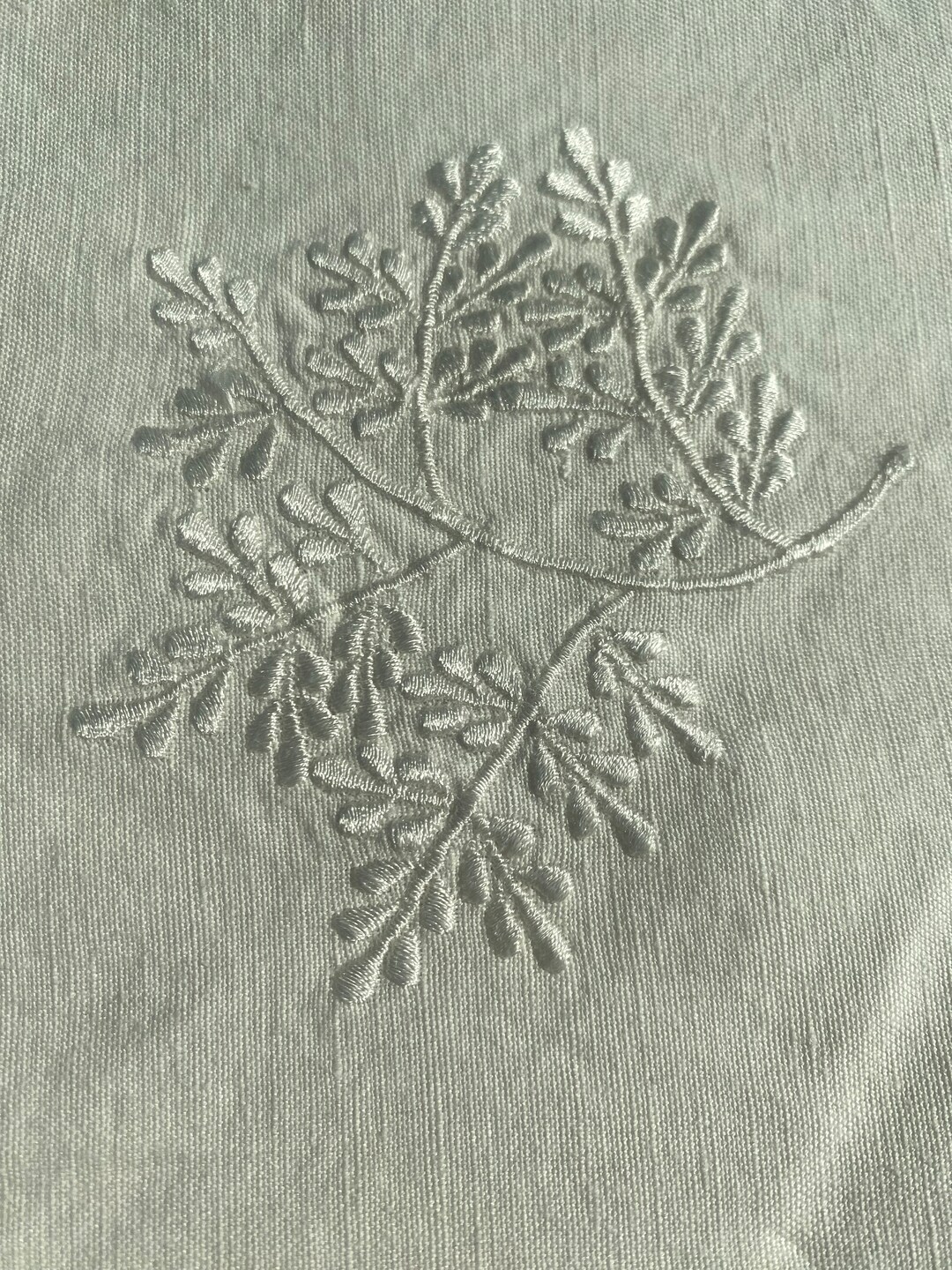 Soft White Linen Fabric Embroidered With Delicate Leaf Foliage Design ...