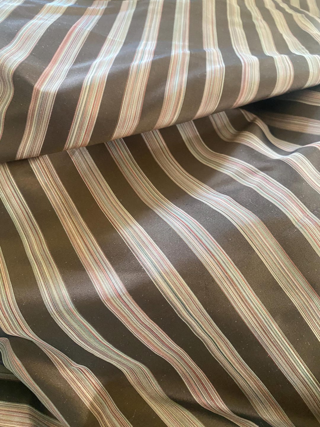 Elegant Brown Strie Stripe Silk Taffeta Fabric, 54" Wide, Beautiful ...