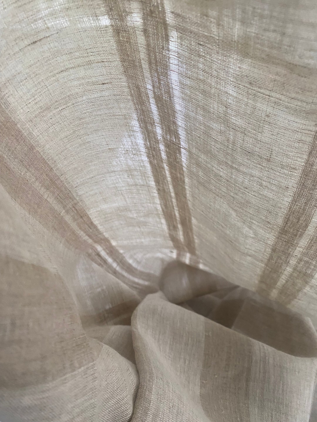 100% Linen Semi-sheer Fabric, 54 Wide, Beige Natural Color With Fine ...