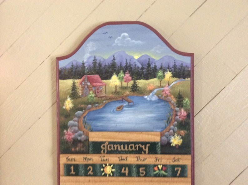 On Hold Until Next Batch. Perpetual Calendar, Cabin by the Lake, 24" X ...