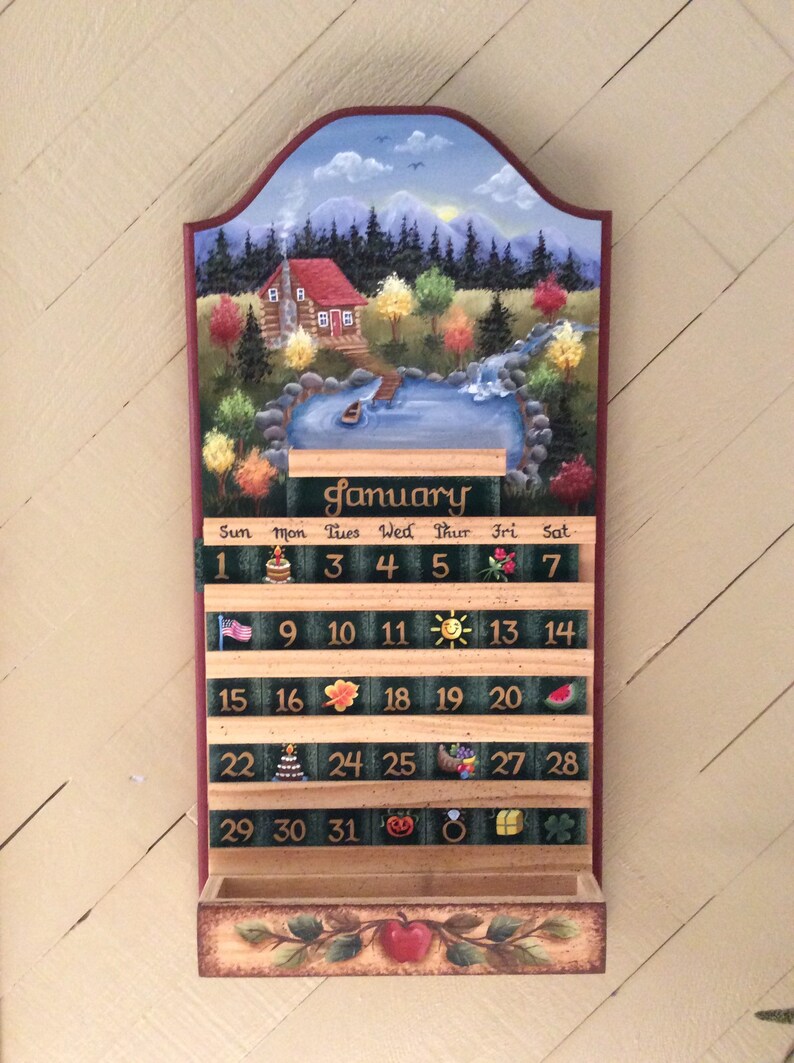 On Hold Until Next Batch. Perpetual Calendar, Cabin by the Lake, 24" X ...