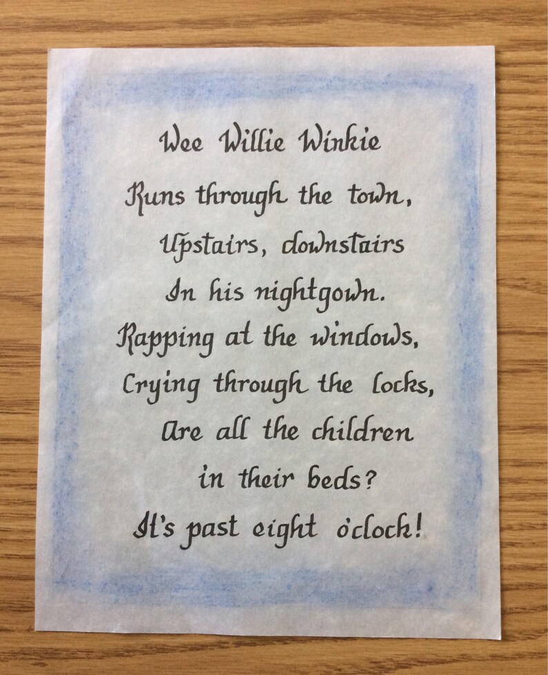 Wee Willie Winkie Poem in Calligraphy 8 X 10 - Etsy Australia