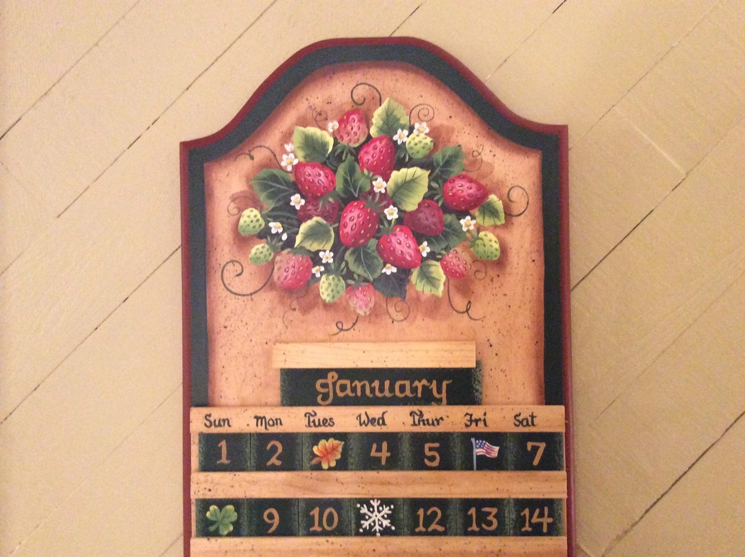 Strawberries Perpetual Calendar 24”x 12”x 3”. Made to Order. - Etsy