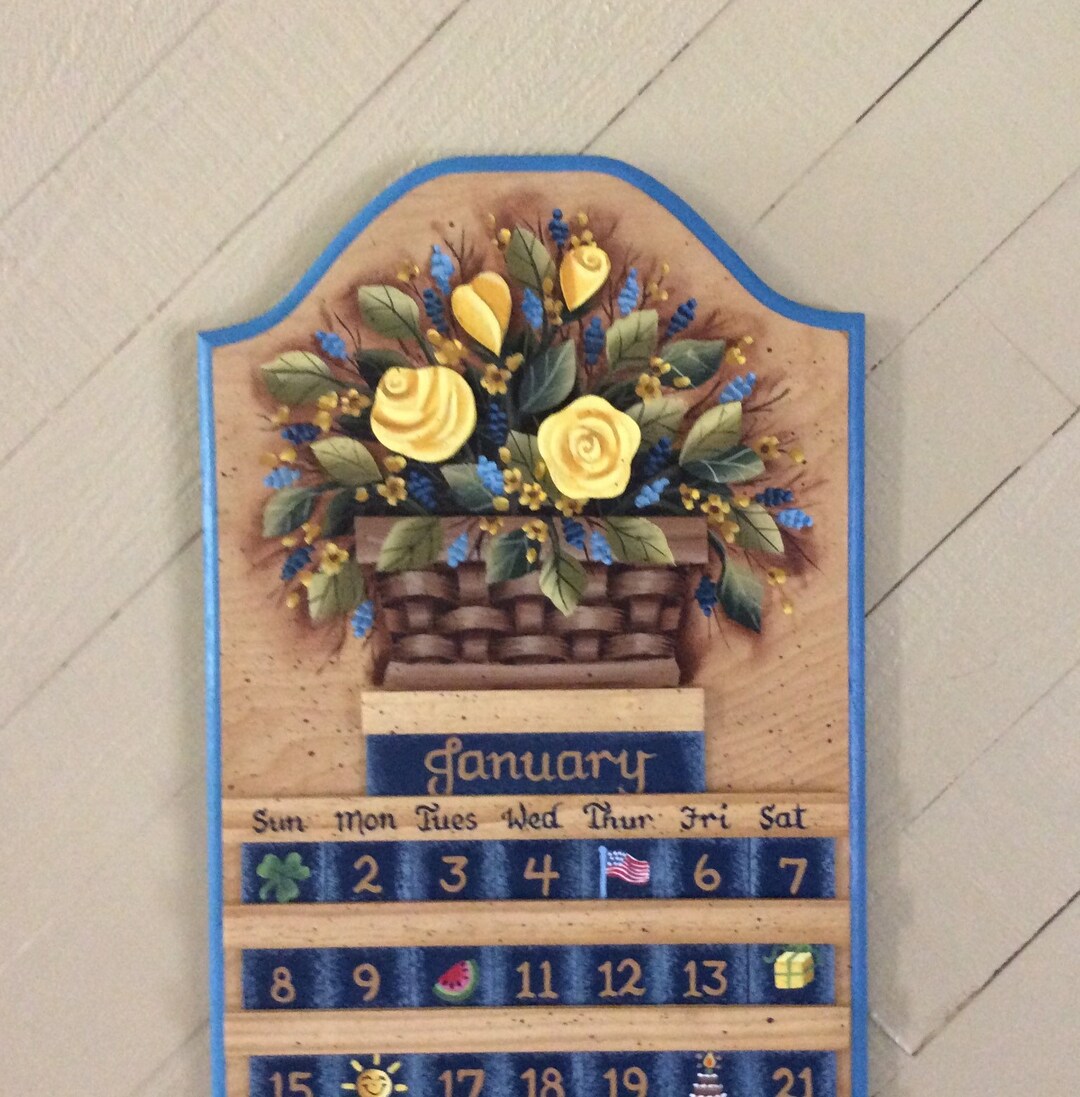 Yellow Roses & Blue, Perpetual Calendar, 24”x12” Made to Order - Etsy