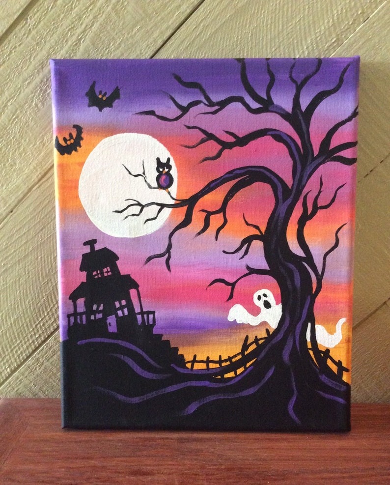 Halloween Painting on Canvas 8x10 Haunted House Ready to - Etsy