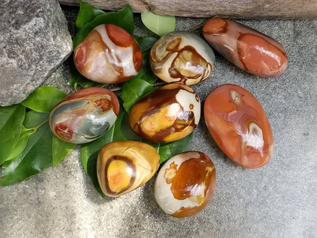 Large Polychrome Jasper Palm Stone With Blue Tan Pink and - Etsy
