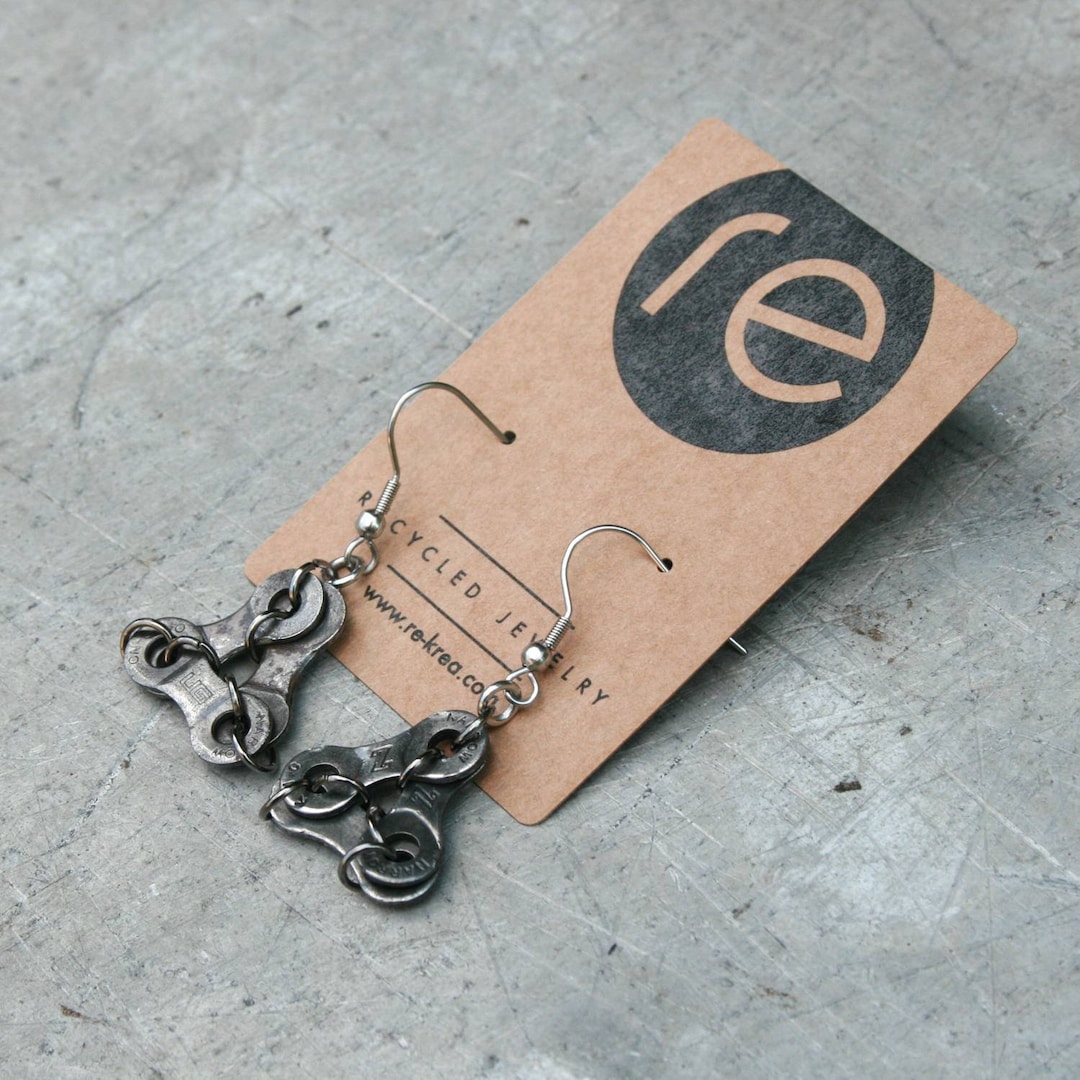 Recycled Bike Chain Earrings LIVERPOOL. Jewelry for Cyclists Made of ...