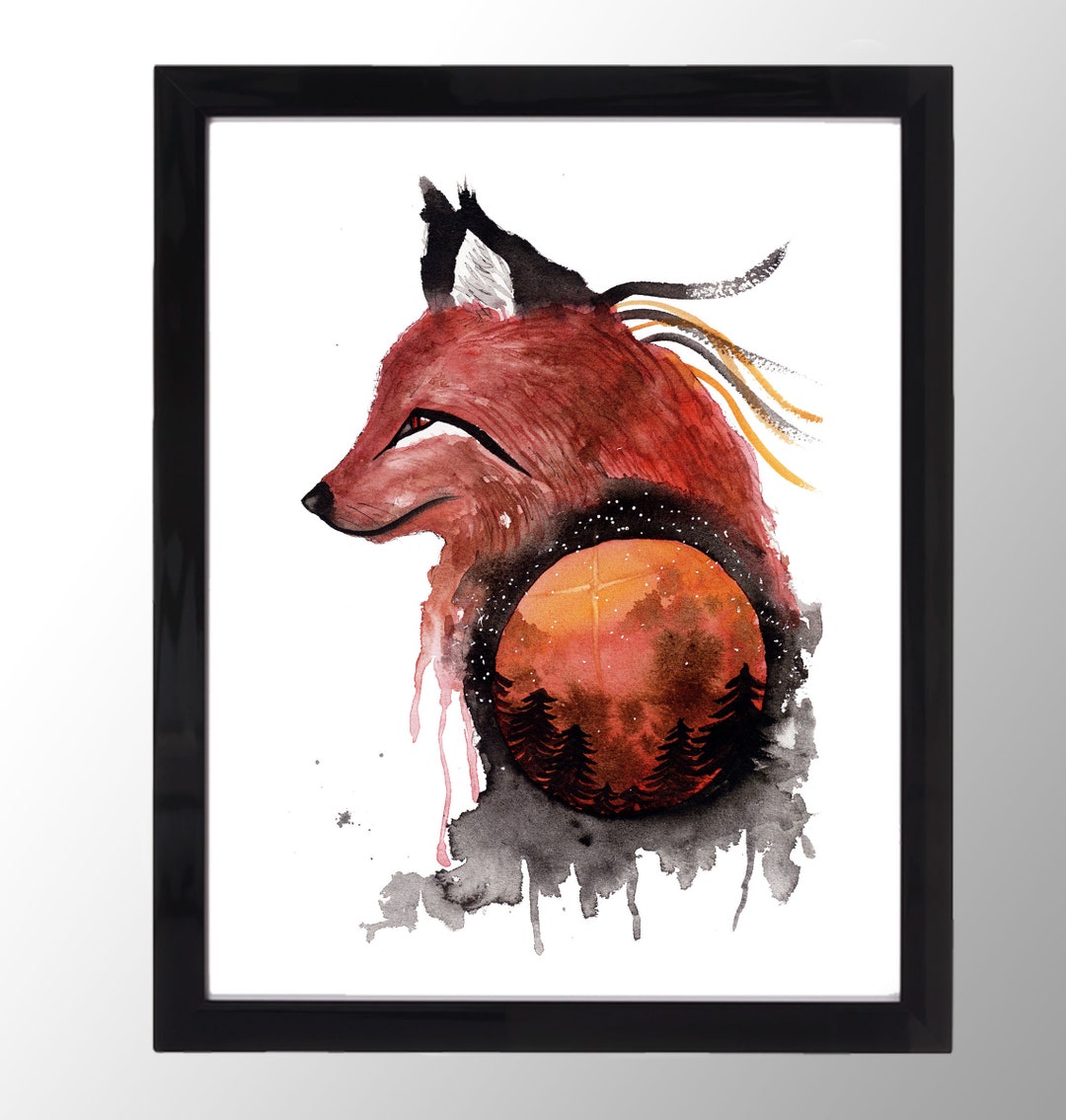 Fantasy Blood Moon Fox, Watercolour, Print, Digital Download, Wall Art ...