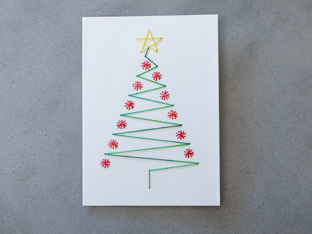Christmas Card String Art Tree Hand Stitched Blank Inside - Etsy