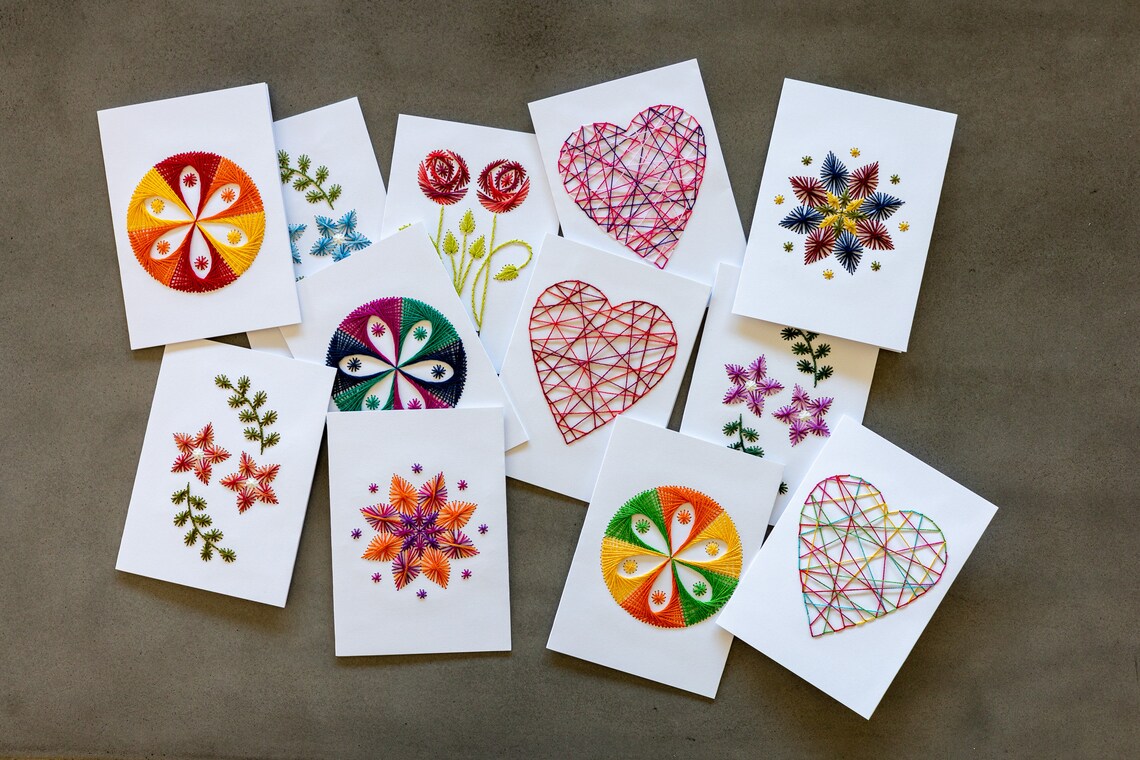 Geometric Hand Embroidered Greeting Card All Occasion - Etsy