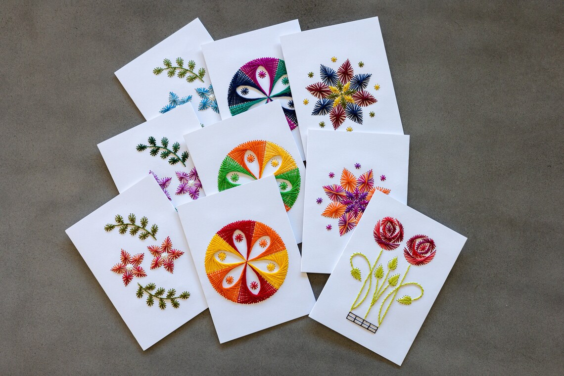 Geometric Hand Embroidered Greeting Card All Occasion - Etsy