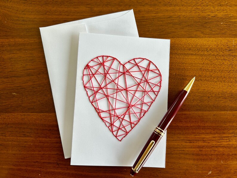 String Art Heart All Occasion Greeting Card - Red - Blank Inside - Hand ...