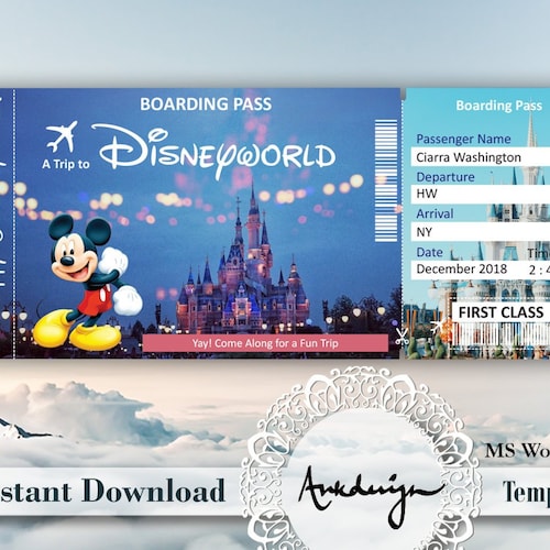 Printable Ticket to Disneyworld Boarding Pass Customizable - Etsy