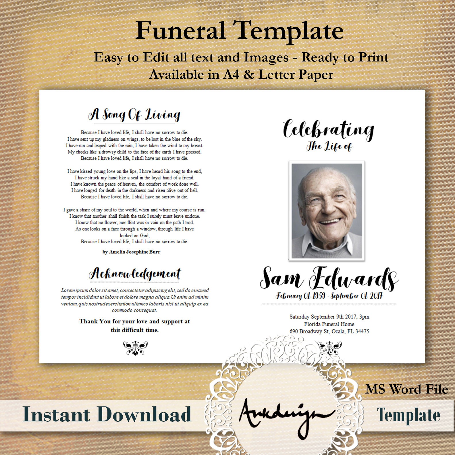 Spanish Funeral Program Template Free