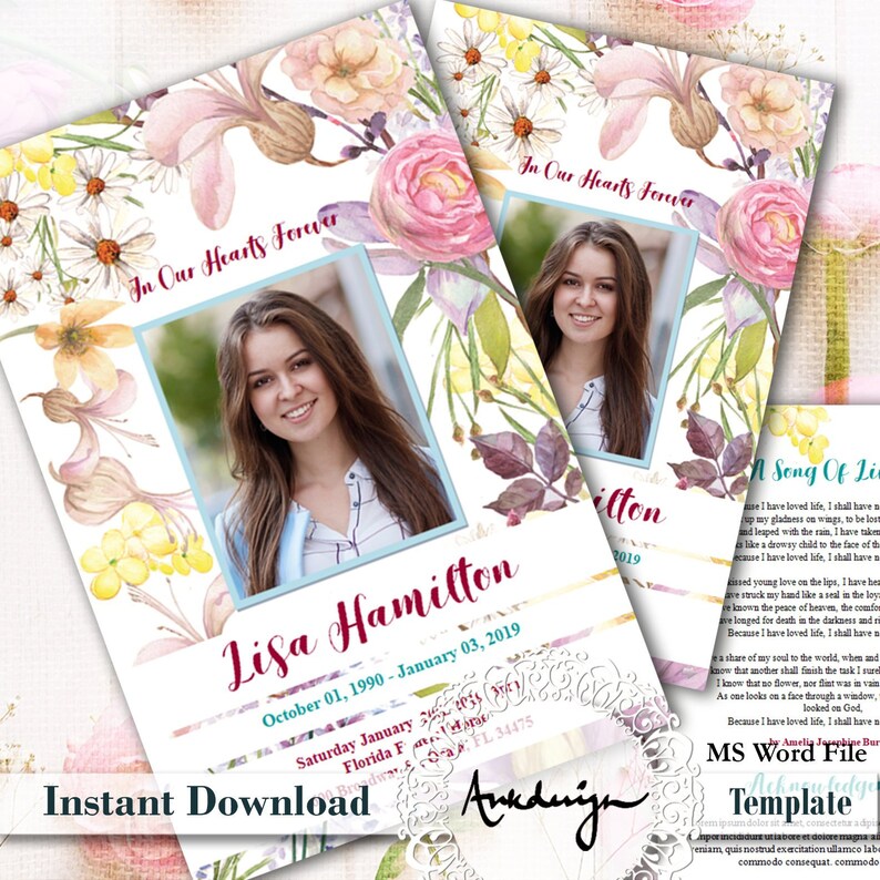 4 Page Floral Funeral Program Template Funeral Booklet MS - Etsy