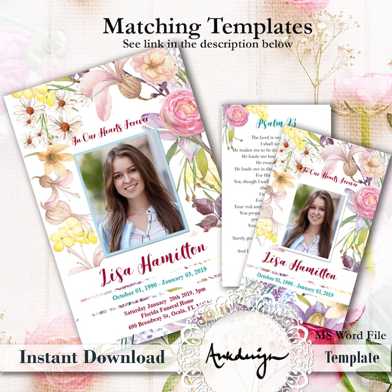 4 Page Floral Funeral Program Template Funeral Booklet MS - Etsy