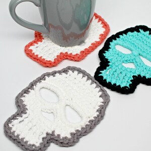 Sugar Skull Shaped Mug Rug Set Cotton Crochet Cup Mats Coffee Coasters ...